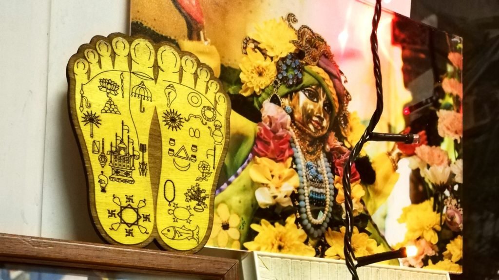 Shrimati Radharani Lotus Feet Wooden Decor for Altar