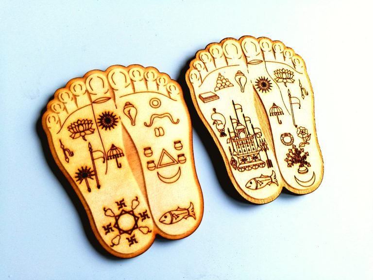 Shrimati Radharani Lotus Feet Wooden Decor for Altar